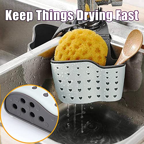 JAKENHAM 2Pack Sink Hanging Sponge Holder,Sink Caddy Sponge Holder Soap Holder,Hanging Ajustable Strap Faucet Caddy with Drain Holes for Drying,Light Blue