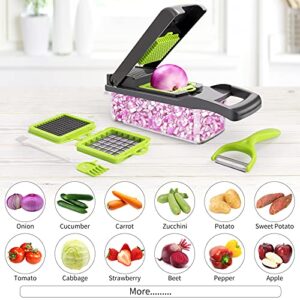 Vegetable Chopper,Senbowe Multifunctional 13-in-1 Food Choppers Onion Chopper Vegetable Slicer Cutter Dicer Veggie chopper with 8 Blades,Colander Basket,Container for Salad Potato Carrot Garlic