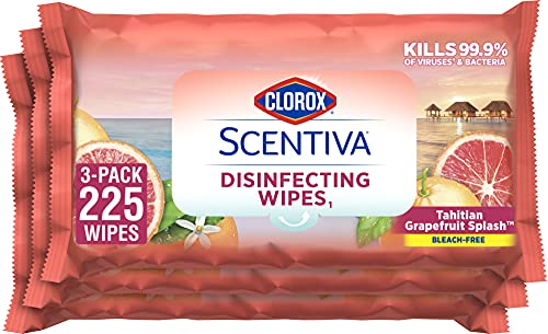 Clorox Scentiva Wipes, Bleach Free Cleaning Wipes - Tahitian Grapefruit Splash, 75 Count (Pack of 3)