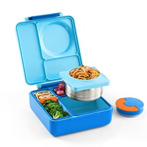 OmieBox Bento Box for Kids - Insulated Lunch Box with Leak Proof Thermos Food Jar - 3 Compartments, Two Temperature Zones (Sky Blue) (Single) (Packaging May Vary)