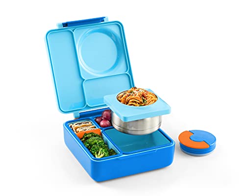 OmieBox Bento Box for Kids - Insulated Lunch Box with Leak Proof Thermos Food Jar - 3 Compartments, Two Temperature Zones (Sky Blue) (Single) (Packaging May Vary)