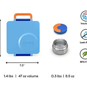 OmieBox Bento Box for Kids - Insulated Lunch Box with Leak Proof Thermos Food Jar - 3 Compartments, Two Temperature Zones (Sky Blue) (Single) (Packaging May Vary)