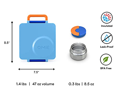 OmieBox Bento Box for Kids - Insulated Lunch Box with Leak Proof Thermos Food Jar - 3 Compartments, Two Temperature Zones (Sky Blue) (Single) (Packaging May Vary)