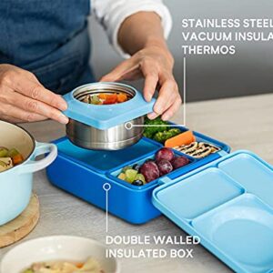 OmieBox Bento Box for Kids - Insulated Lunch Box with Leak Proof Thermos Food Jar - 3 Compartments, Two Temperature Zones (Sky Blue) (Single) (Packaging May Vary)