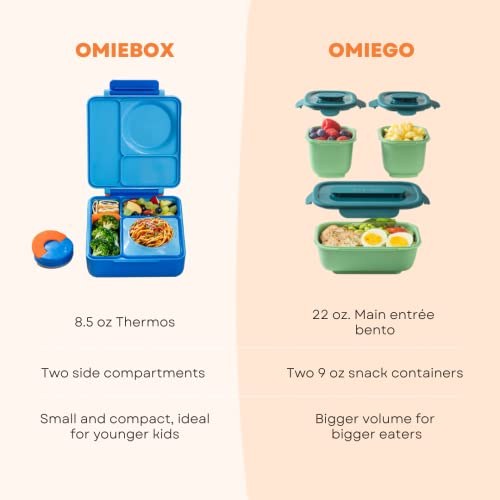 OmieBox Bento Box for Kids - Insulated Lunch Box with Leak Proof Thermos Food Jar - 3 Compartments, Two Temperature Zones (Sky Blue) (Single) (Packaging May Vary)