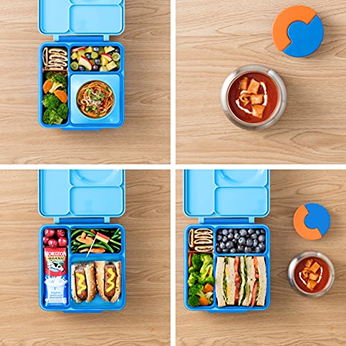 OmieBox Bento Box for Kids - Insulated Lunch Box with Leak Proof Thermos Food Jar - 3 Compartments, Two Temperature Zones (Sky Blue) (Single) (Packaging May Vary)