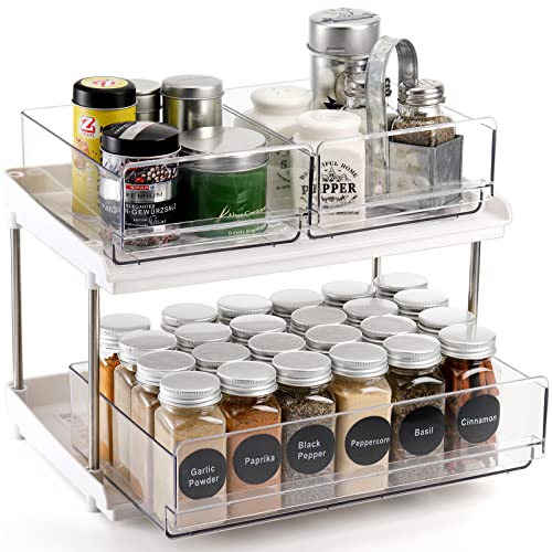 ZEAYEA 2 Tier Clear Organizer, Multi-Purpose Slide-Out Storage Container, Bathroom Vanity Countertop Organizer, Under Sink Organizer with Pull Out Drawer for Kitchen Pantry Office Desktop Cabinet