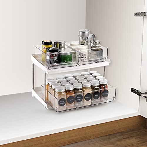 ZEAYEA 2 Tier Clear Organizer, Multi-Purpose Slide-Out Storage Container, Bathroom Vanity Countertop Organizer, Under Sink Organizer with Pull Out Drawer for Kitchen Pantry Office Desktop Cabinet