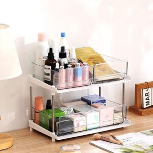 ZEAYEA 2 Tier Clear Organizer, Multi-Purpose Slide-Out Storage Container, Bathroom Vanity Countertop Organizer, Under Sink Organizer with Pull Out Drawer for Kitchen Pantry Office Desktop Cabinet