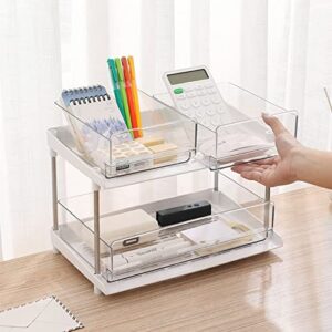 ZEAYEA 2 Tier Clear Organizer, Multi-Purpose Slide-Out Storage Container, Bathroom Vanity Countertop Organizer, Under Sink Organizer with Pull Out Drawer for Kitchen Pantry Office Desktop Cabinet