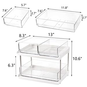 ZEAYEA 2 Tier Clear Organizer, Multi-Purpose Slide-Out Storage Container, Bathroom Vanity Countertop Organizer, Under Sink Organizer with Pull Out Drawer for Kitchen Pantry Office Desktop Cabinet