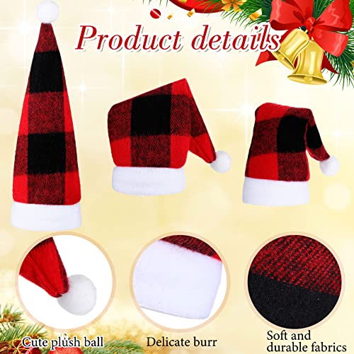 60 Pieces Christmas Santa Hats Silverware Holders Red and Black Plaid Cutlery Holder Christmas Silverware Pouch Holders Christmas Hat Wine Bottle Cover Xmas Party Dinner Table Dinnerware Decorations