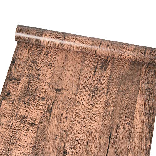 Yifely Brown Wood Grain Drawer Covering Paper Self Adhesive Shelf Liner Table Door Sticker 17.7 Inch by 9.8 Feet