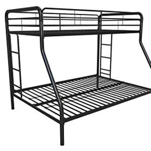 DHP Twin-Over-Full Bunk Bed with Metal Frame and Ladder, Space-Saving Design, Black