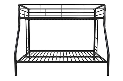 DHP Twin-Over-Full Bunk Bed with Metal Frame and Ladder, Space-Saving Design, Black