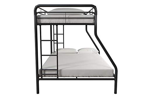 DHP Twin-Over-Full Bunk Bed with Metal Frame and Ladder, Space-Saving Design, Black