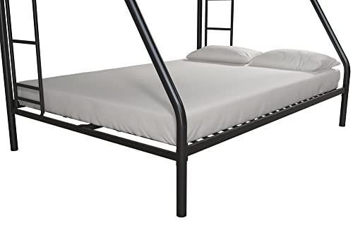 DHP Twin-Over-Full Bunk Bed with Metal Frame and Ladder, Space-Saving Design, Black