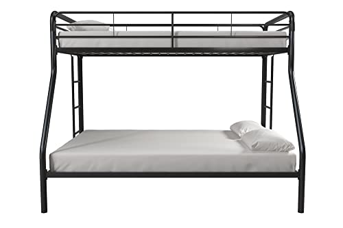 DHP Twin-Over-Full Bunk Bed with Metal Frame and Ladder, Space-Saving Design, Black