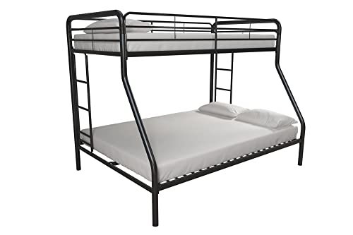 DHP Twin-Over-Full Bunk Bed with Metal Frame and Ladder, Space-Saving Design, Black