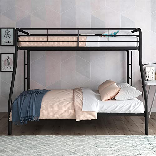 DHP Twin-Over-Full Bunk Bed with Metal Frame and Ladder, Space-Saving Design, Black