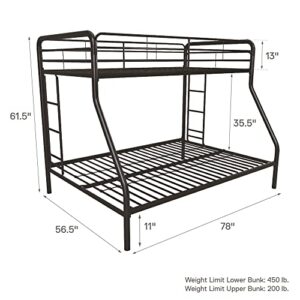 DHP Twin-Over-Full Bunk Bed with Metal Frame and Ladder, Space-Saving Design, Black