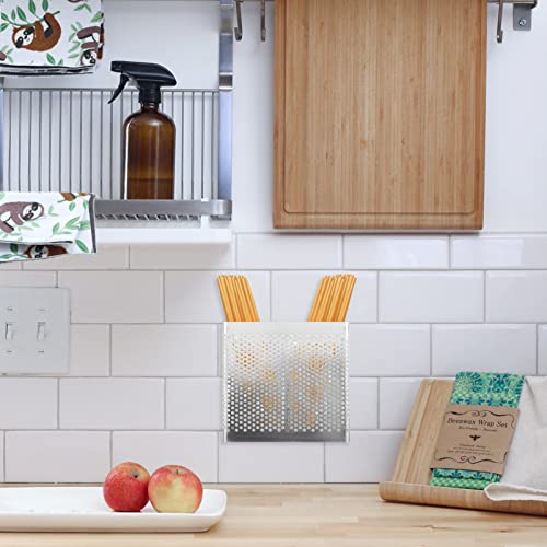 DOITOOL utensil caddy stainless steel wall utensil holder hanging organizer flatware caddy organizer storage stand holder for home office restaurant