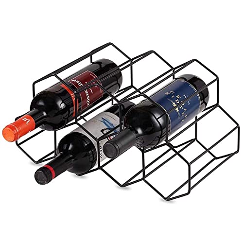 CHENGTIE Black Metal Wine Rack, Countertop Wine Rack, 9 Bottle Tabletop Wine Holder for Wine Storage, Freestanding Wine Rack Suitable for Home Kitchen bar cabinets