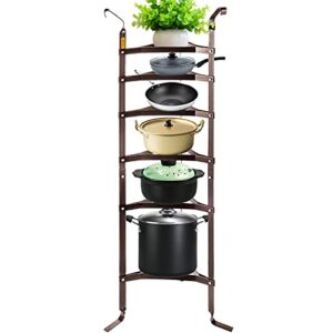 vevor 6-tier cookware stand, carbon steel multi-layer pot rack, 61-inch cookware shelf, bronze cookware storage tower, unassembled kitchen corner shelf rack for pans, pots, baskets and kettles storage