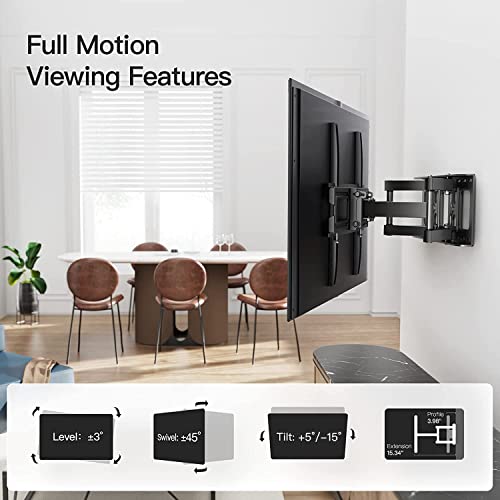 Pipishell TV Wall Mount for 26-65 inch LED LCD OLED 4K TVs, Full Motion TV Mount Bracket Articulating Swivel Extension Tilting Leveling Max VESA 400x400mm Holds up to 99lbs, Fits 12/16 Inch Wood Stud