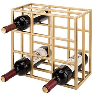 mygif modern brass metal tabletop wine bottle rack holder with 9 slots – fit standard size bottles