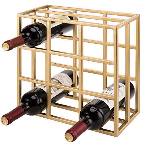 MyGif Modern Brass Metal Tabletop Wine Bottle Rack Holder with 9 Slots - Fit Standard Size Bottles