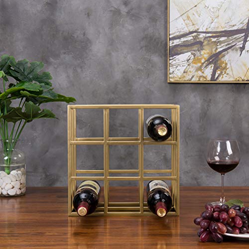 MyGif Modern Brass Metal Tabletop Wine Bottle Rack Holder with 9 Slots - Fit Standard Size Bottles