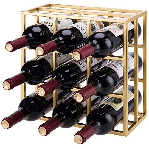 MyGif Modern Brass Metal Tabletop Wine Bottle Rack Holder with 9 Slots - Fit Standard Size Bottles