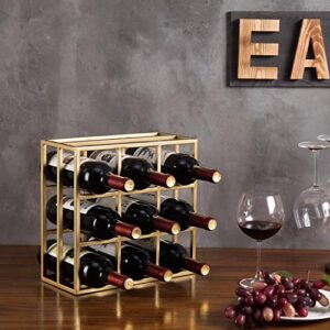 MyGif Modern Brass Metal Tabletop Wine Bottle Rack Holder with 9 Slots - Fit Standard Size Bottles