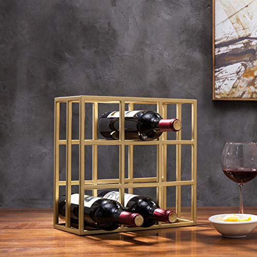 MyGif Modern Brass Metal Tabletop Wine Bottle Rack Holder with 9 Slots - Fit Standard Size Bottles