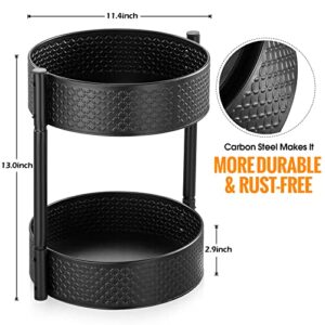 Honhoo Lazy Susan Turntable Organizer for Cabinet, Rotating Spicy Rack Organizer for Pantry Kitchen & Bathroom, Steel, Black, 2 Tiers, TNJ-2