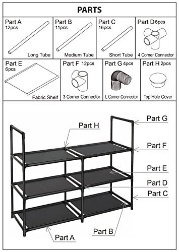 FIDUCIAL HOME 3 Tiers Shoe Rack 12-15 Pairs Sturdy Shoe Shelf