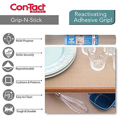 Con-Tact Brand Grip-N-Stick Durable Self-Adhesive Non-Slip Shelf and Drawer Liner, 18" x 4', Taupe, 6 Rolls