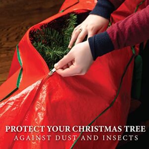 Christmas Tree Storage Bag - Stores a 9-Foot Artificial Xmas Holiday Tree. Durable Waterproof Material to Protect Against Dust, Insects, and Moisture. Zippered Bag with Carry Handles. (Red)