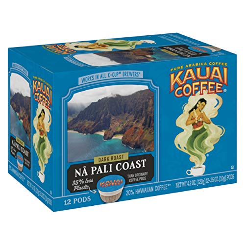 Kauai Coffee Single-Serve Pods, Na Pali Coast Dark Roast – Arabica Coffee from Hawaii’s Largest Coffee Grower, Compatible with Keurig K-Cup Brewers - 12 Count