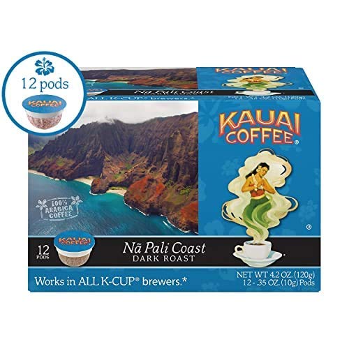 Kauai Coffee Single-Serve Pods, Na Pali Coast Dark Roast – Arabica Coffee from Hawaii’s Largest Coffee Grower, Compatible with Keurig K-Cup Brewers - 12 Count