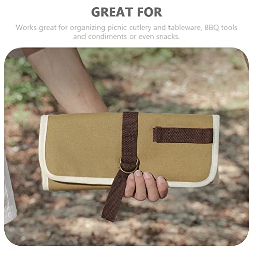 ifundom Roll up Cultery Bag Canvas Roll Up Culinary Bag Cutlery Storage Case Portable Silverware Tool Roll Bag Cover for Cooking and Camping