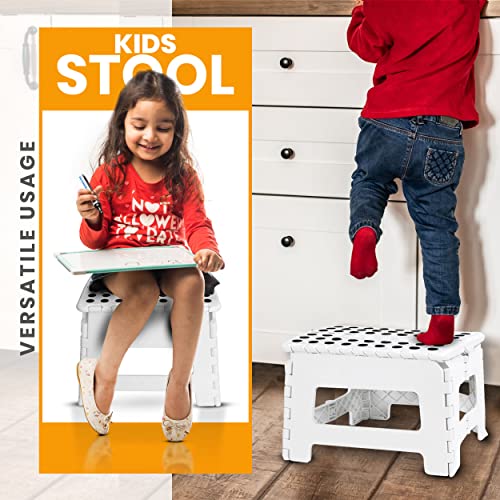 Utopia Home Folding Step Stool - (Pack of 1) Foot Stool with 9 Inch Height - Holds Up to 300 lbs - Lightweight Plastic Foldable Step Stool for Kids, Kitchen, Bathroom & Living Room (White)