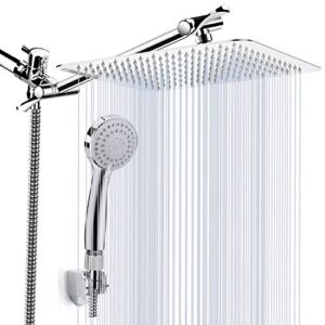 kaqinu shower head , 8 inch high pressure rainfall shower head / handheld showerhead combo with 11 inch extension arm, anti-leak shower head with holder/ hose, flow regulator, chrome