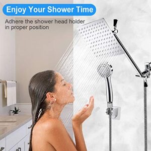 kaqinu Shower Head , 8 Inch High Pressure Rainfall Shower Head / Handheld Showerhead Combo with 11 Inch Extension Arm, Anti-leak Shower Head with Holder/ Hose, Flow Regulator, Chrome