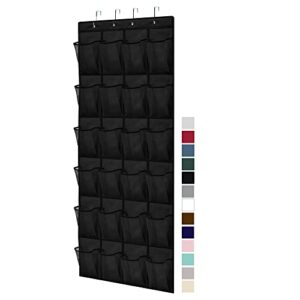 gorilla grip shoe holder rack for over the door, 24 mesh pockets hold up to 40 pounds, back of closet organizer, behind door hanger, nonslip holders, shoes, sneakers and home accessories, black