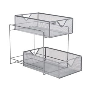 Mind Reader Network Collection, 2-Tier Sliding Basket Storage Kitchen, Desk, Makeup, Cabinet Organizer, Metal Mesh, Set of 2, 2-Pack, Silver