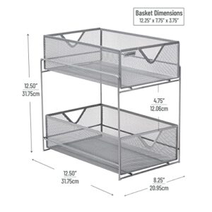 Mind Reader Network Collection, 2-Tier Sliding Basket Storage Kitchen, Desk, Makeup, Cabinet Organizer, Metal Mesh, Set of 2, 2-Pack, Silver