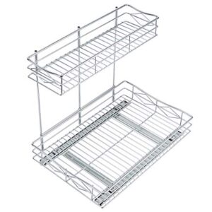 TQVAI Pull Out Under Sink Cabinet Organizer 2 Tier Slide Wire Shelf Basket - 11.49W x 17D x 14H - Request at Least 12 inch Cabinet Opening