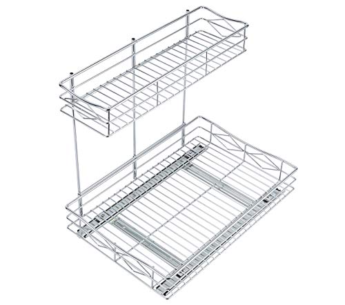 TQVAI Pull Out Under Sink Cabinet Organizer 2 Tier Slide Wire Shelf Basket - 11.49W x 17D x 14H - Request at Least 12 inch Cabinet Opening